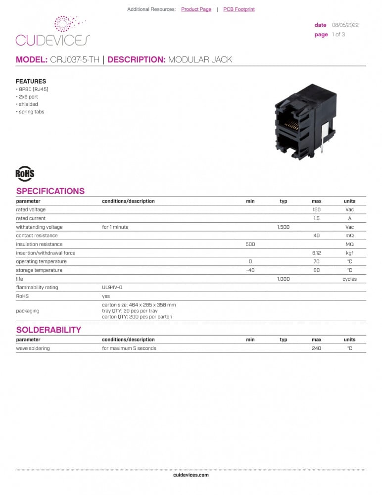 CRJ037-5-TH product specification page