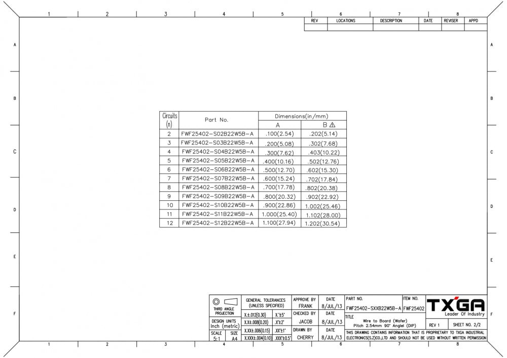 TXGA FWF25402-S06B22W5B-A technical document page 4