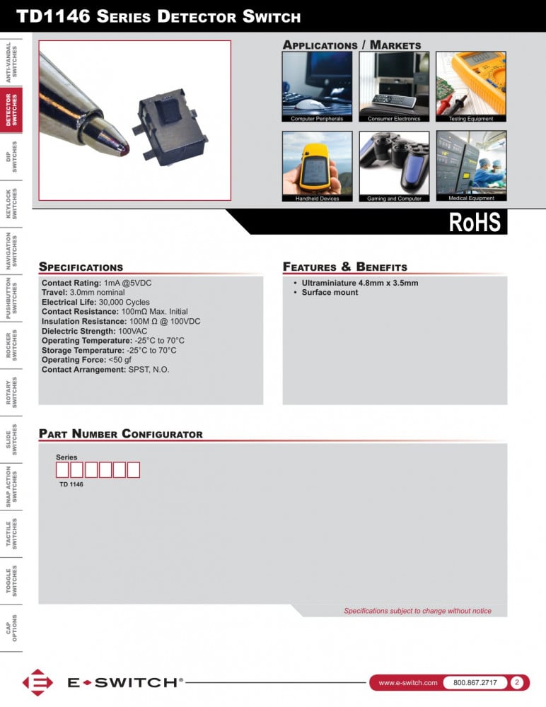 E-Switch TD1146 datasheet page 1