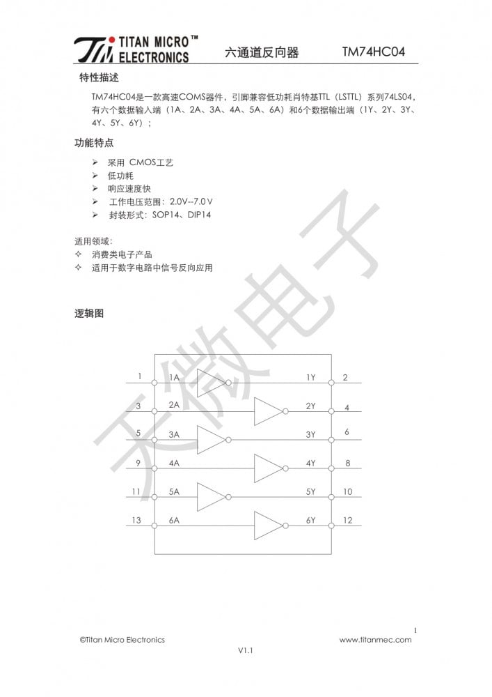 TM74HC04 datasheet page 1