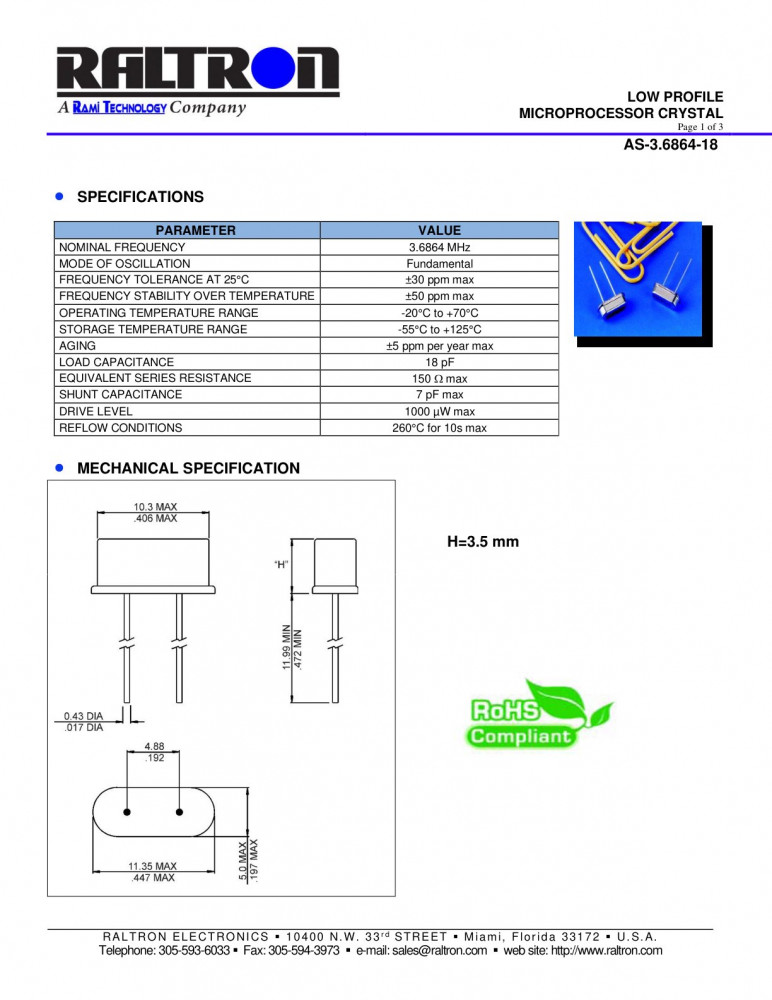 AS-3.6864-18 datasheet page 1