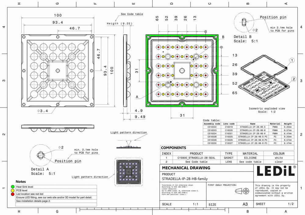 LEDiL STRADELLA-IP-28-HB-family mechanical drawing, sheet 1