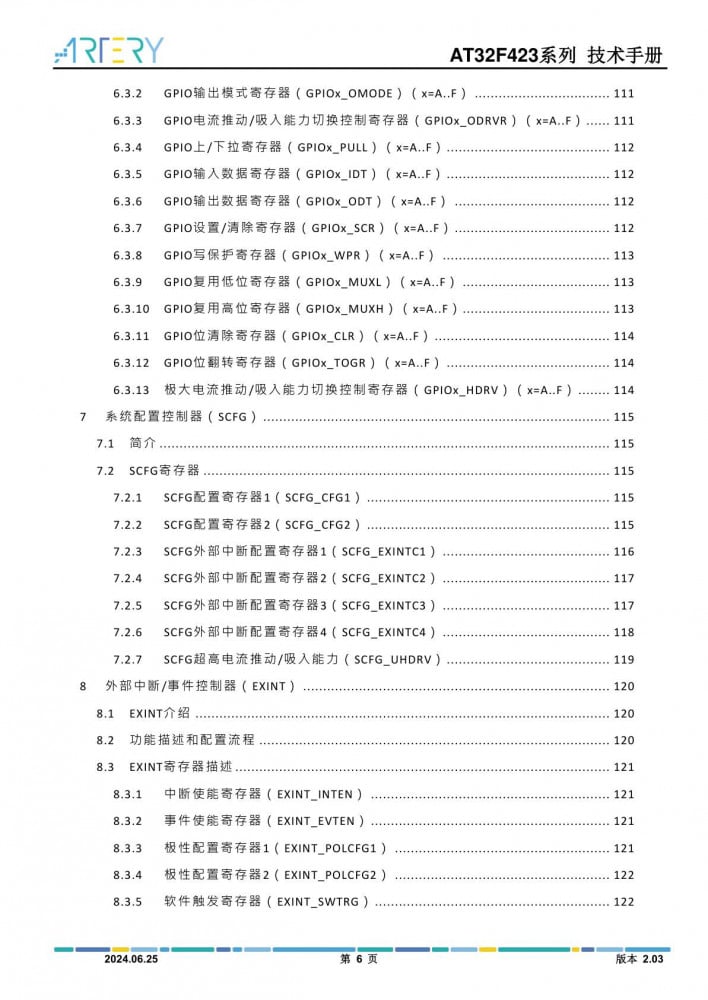 AT32F423 technical document page 6