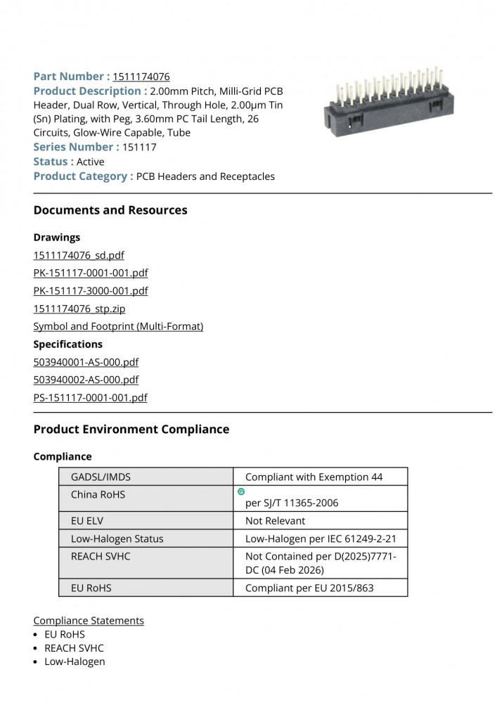 MOLEX product specification overview