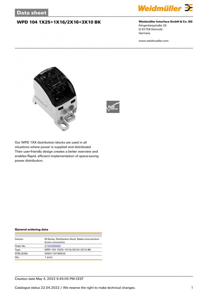WEIDMULLER 2725360000 technical document page 1