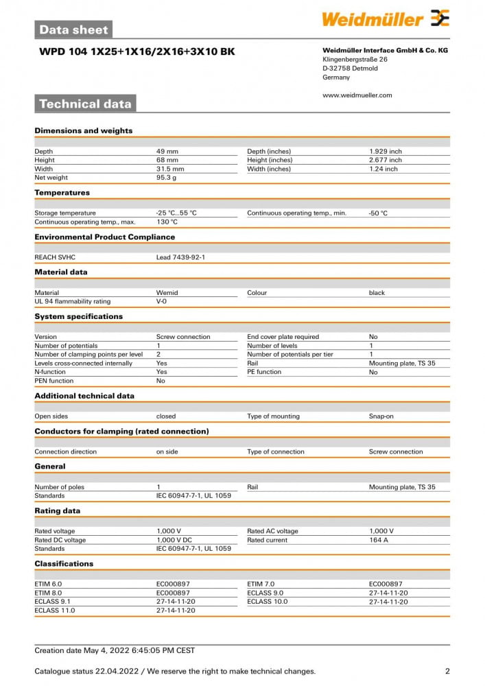 WEIDMULLER 2725360000 technical document page 2
