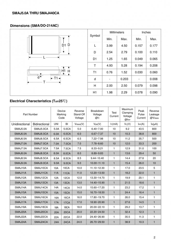 baocheng SMAJ6.0CA datasheet page 2