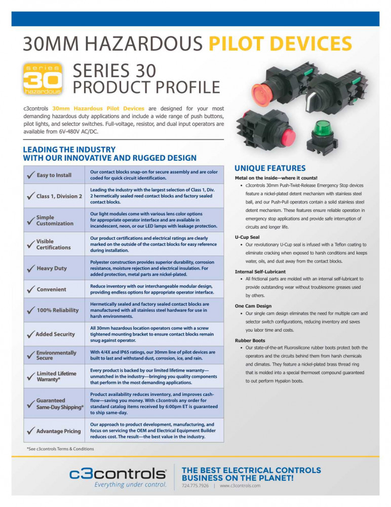 c3controls Series 30 hazardous pilot devices documentation page 1