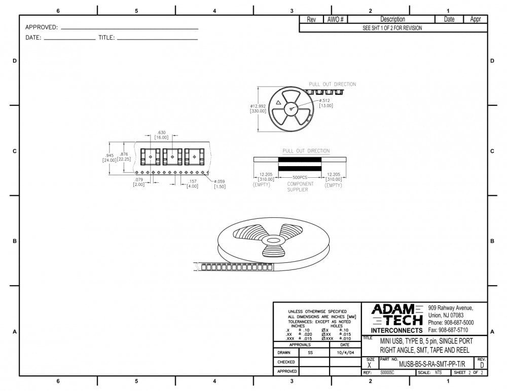 ADAM TECH MUSB-B5-S-RA-SMT-PP-T/R technical drawing page 2