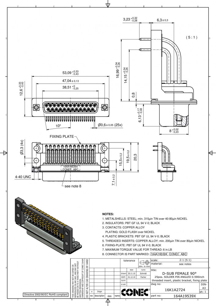 Conec 164A19539X product drawing, sheet 1