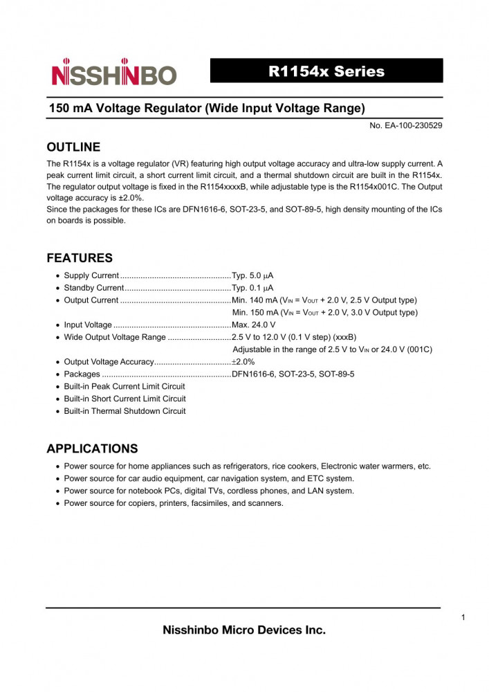 R1154 datasheet page 1