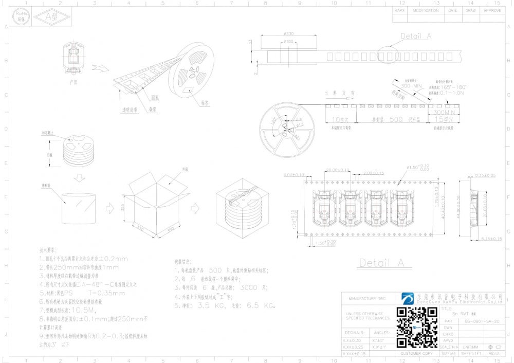XUNPU BS-0801-SA-2C packaging drawing page 2