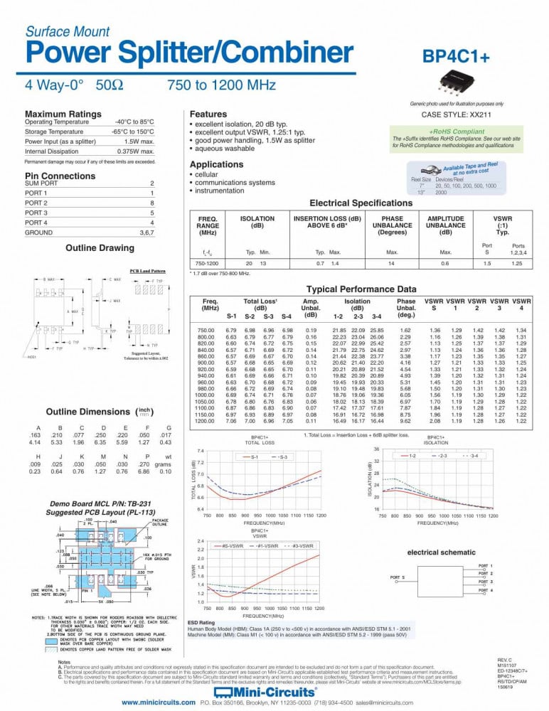 Mini-Circuits BP4C1+ technical document page