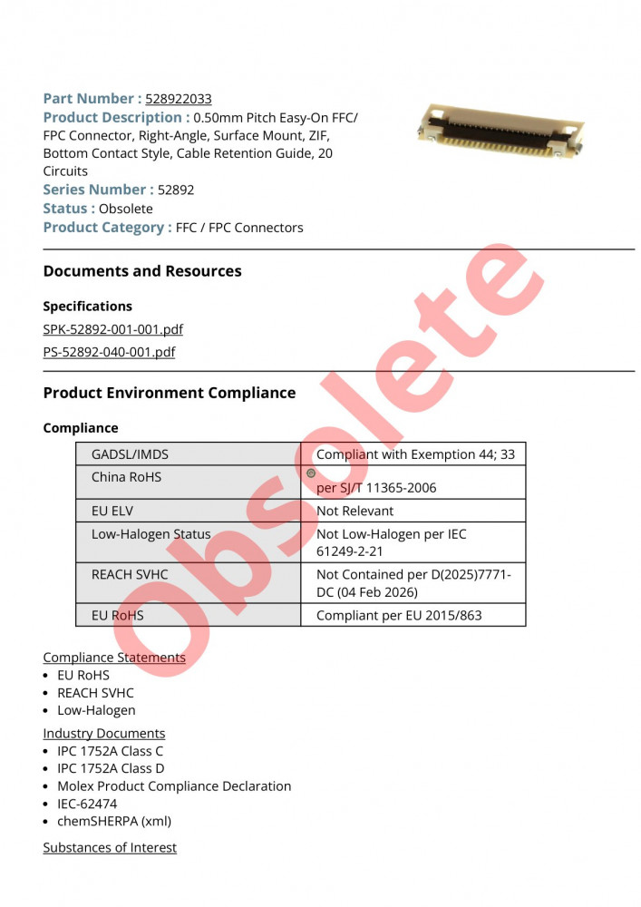 Technical document image 1 for MOLEX 528922033