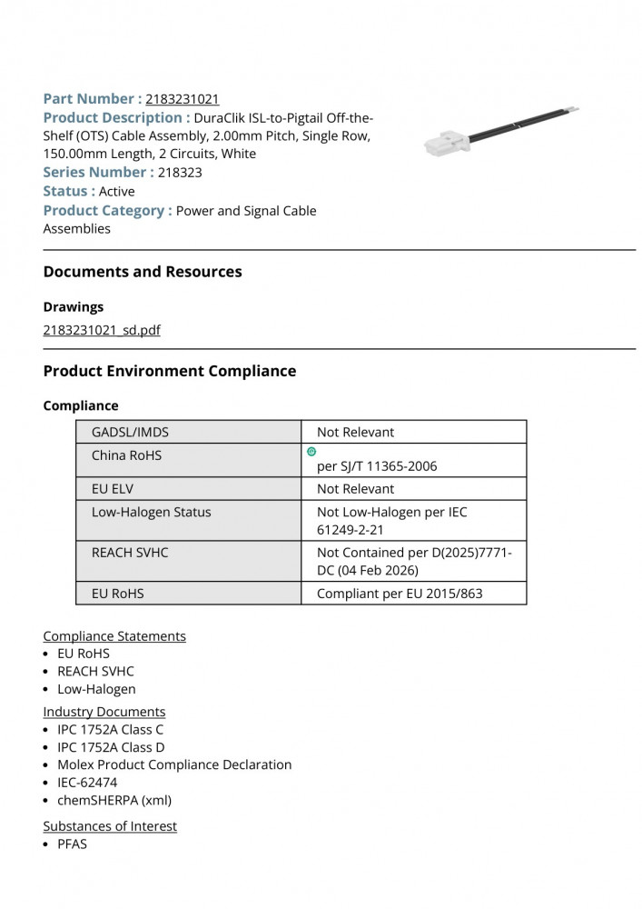 MOLEX 2183231021 drawing, page 1