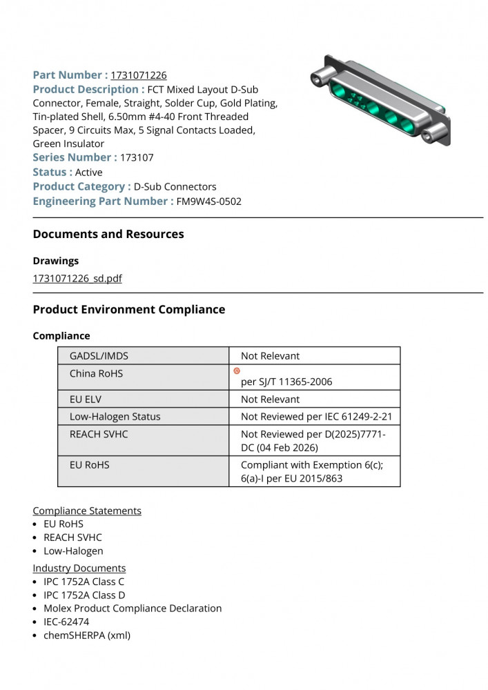 MOLEX 1731071226 technical drawing page 1