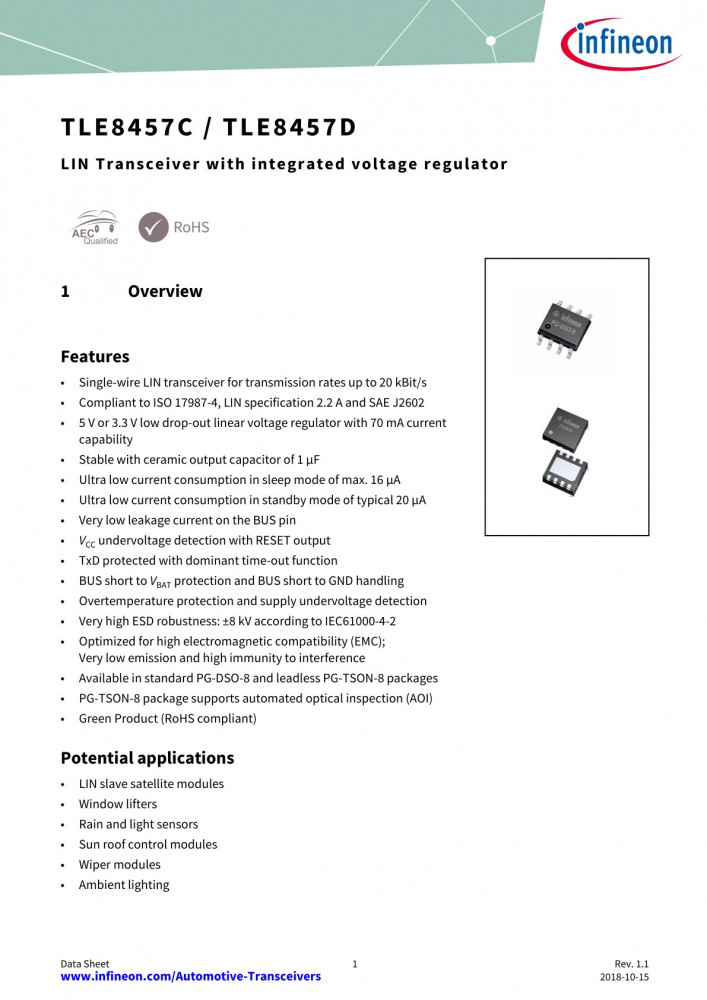 TLE8457C/TLE8457D datasheet page 1