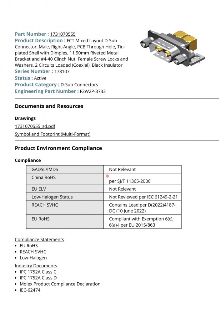 MOLEX 1731070555 technical drawing preview, page 1
