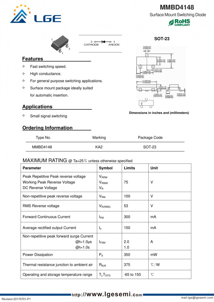 LGE MMBD4148 datasheet page 1