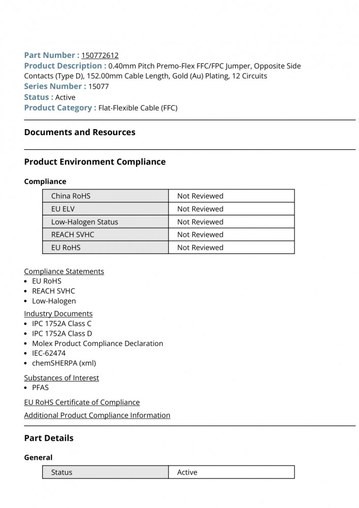 MOLEX product specification document image, page 1
