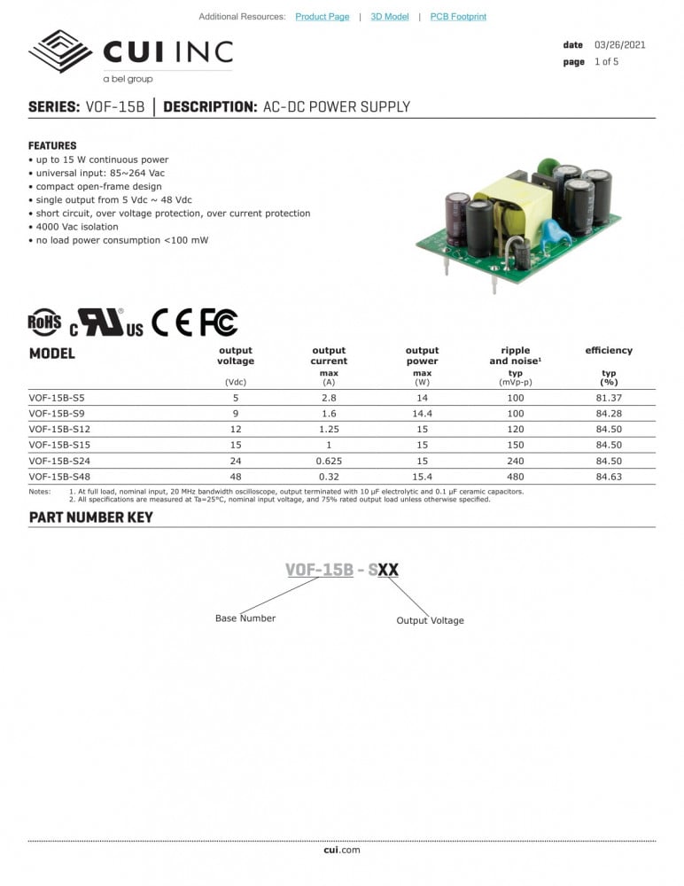 VOF-15B-S24 datasheet page 1