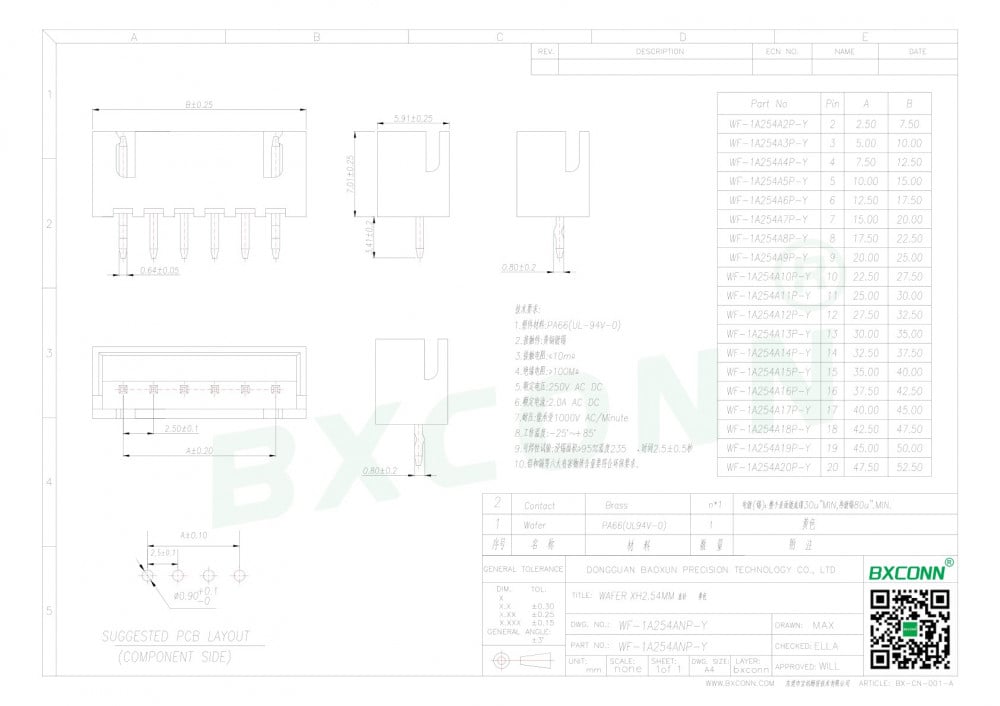 BXCONN WF-1A254A6P-Y technical drawing preview