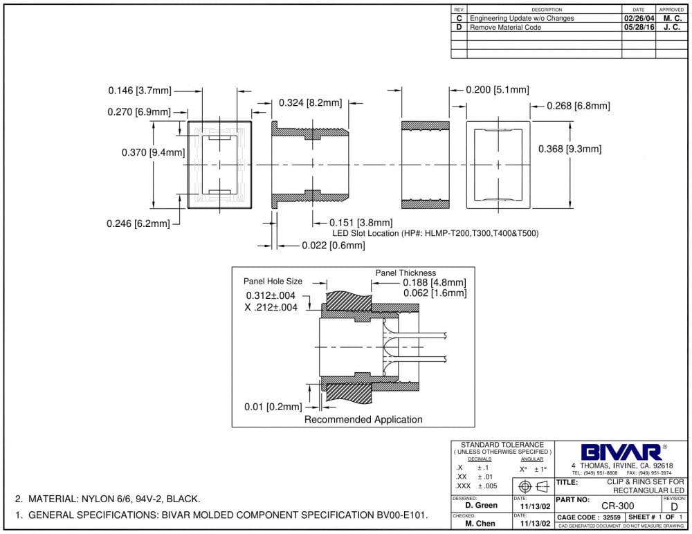 BIVAR CR-300 technical document page