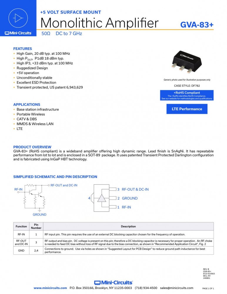 GVA-83+ datasheet page 1