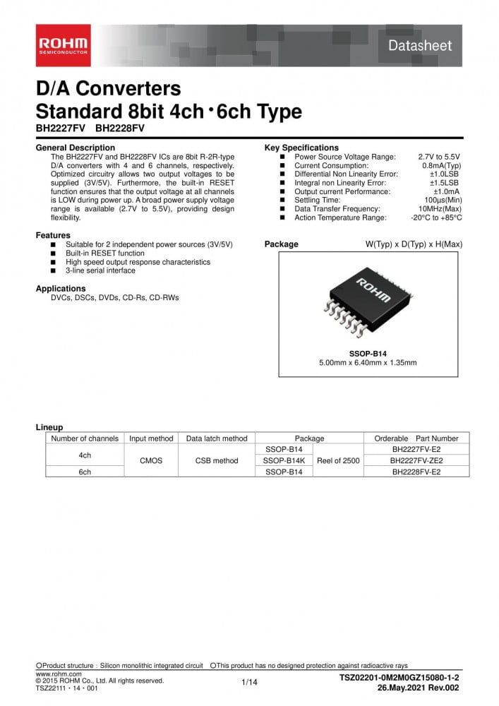 BH2227FV-E2 datasheet page 1