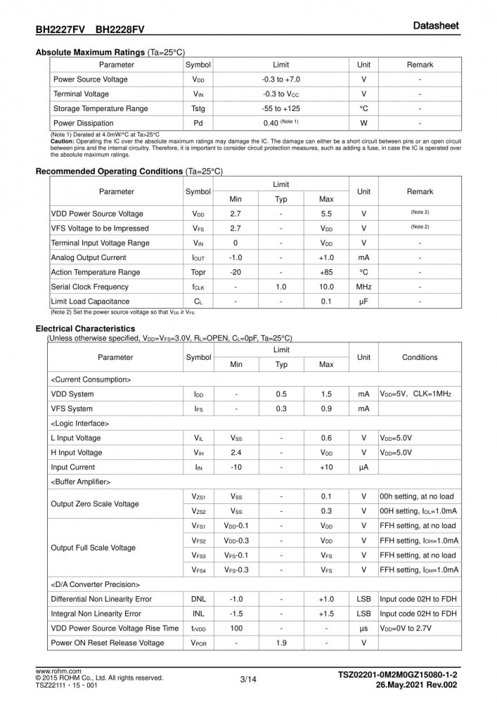 BH2227FV-E2 datasheet page 3