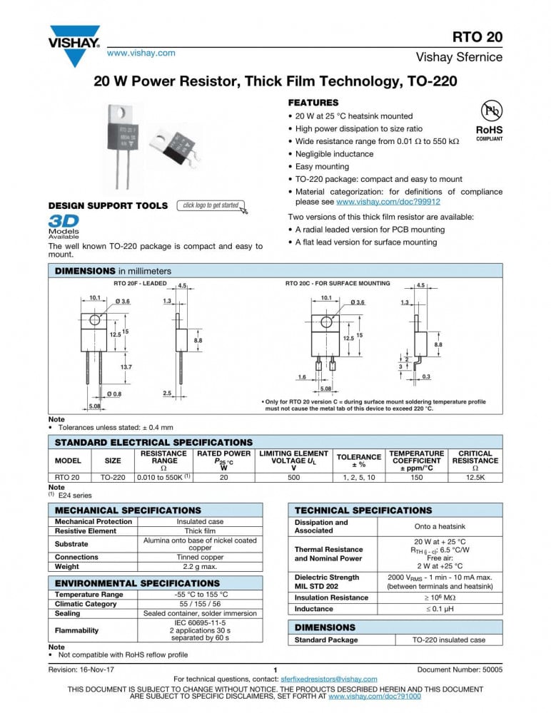 RTO 20 datasheet page 1