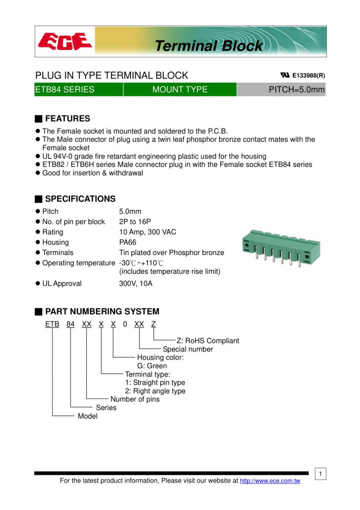ECE ETB84 Series technical document page 1