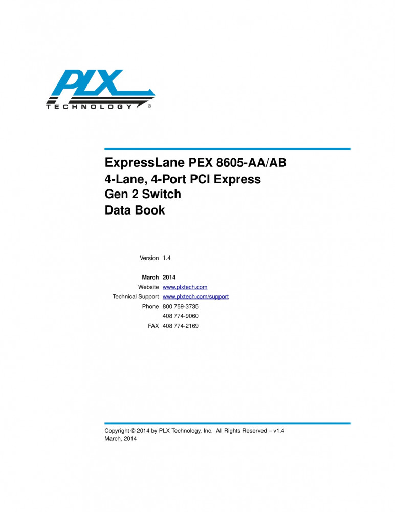 PEX8605 data book page 1