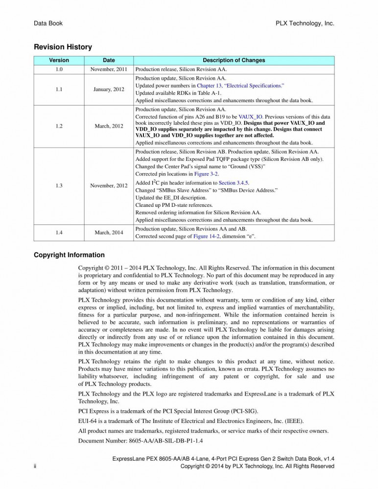 PEX8605 data book page 2