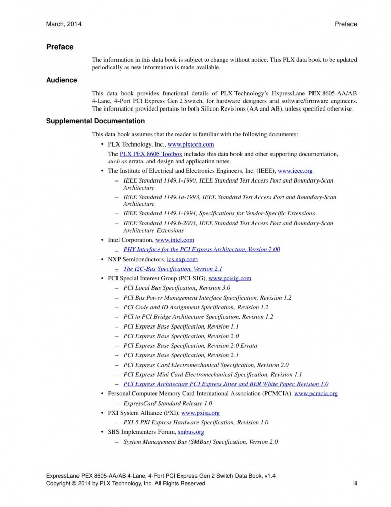 PEX8605 data book page 3