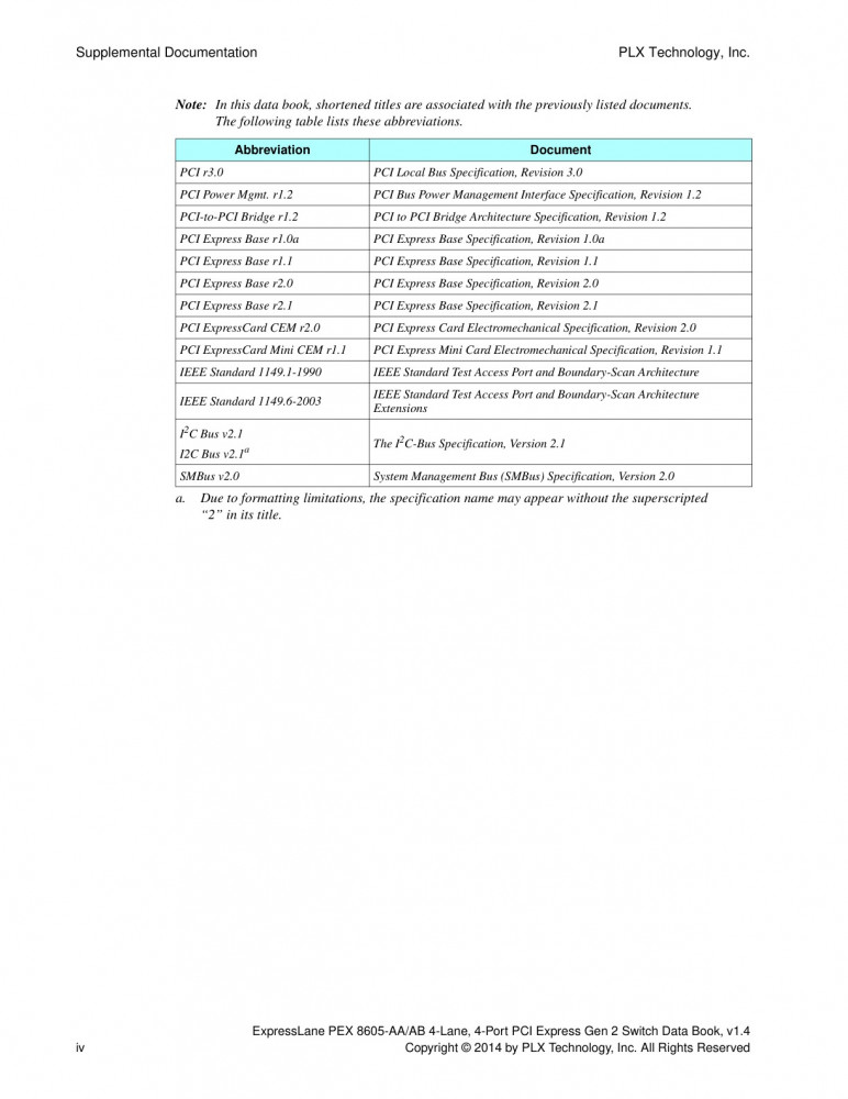 PEX8605 data book page 4