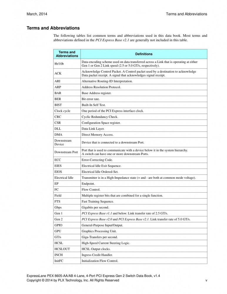 PEX8605 data book page 5
