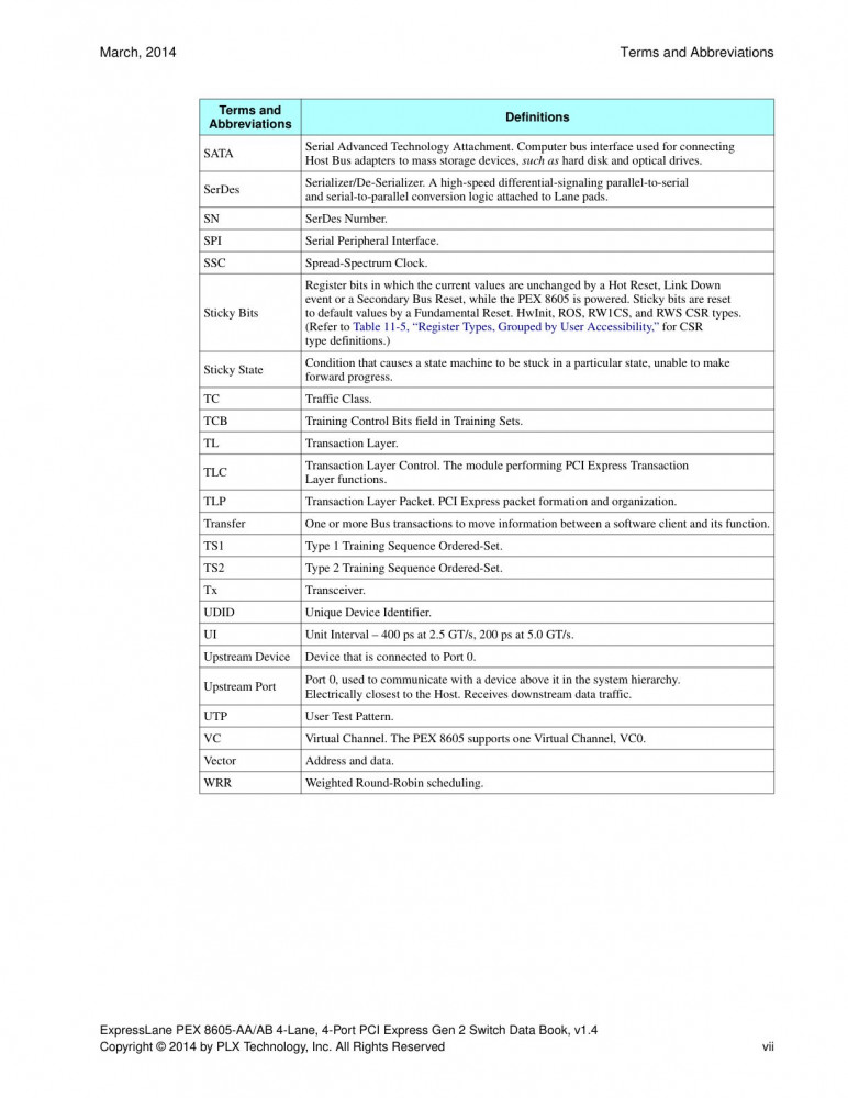 PEX8605 data book page 7