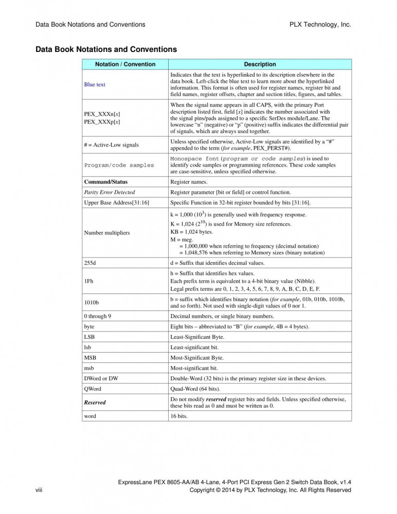 PEX8605 data book page 8