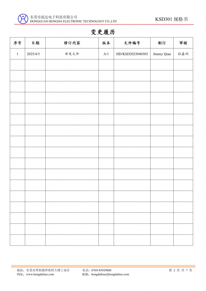 KSD301T-160B5 specification page 2