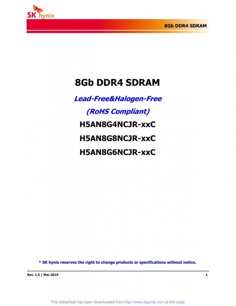 H5AN8G6NCJR datasheet page 1