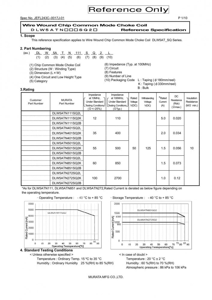 DLW5ATN851SQ2L specification page 1