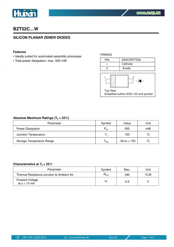 BZT52C27W datasheet page 1