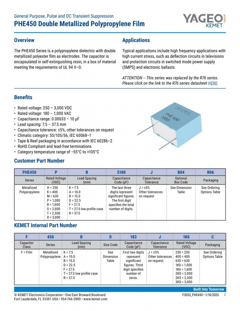 PHE450 datasheet page 1