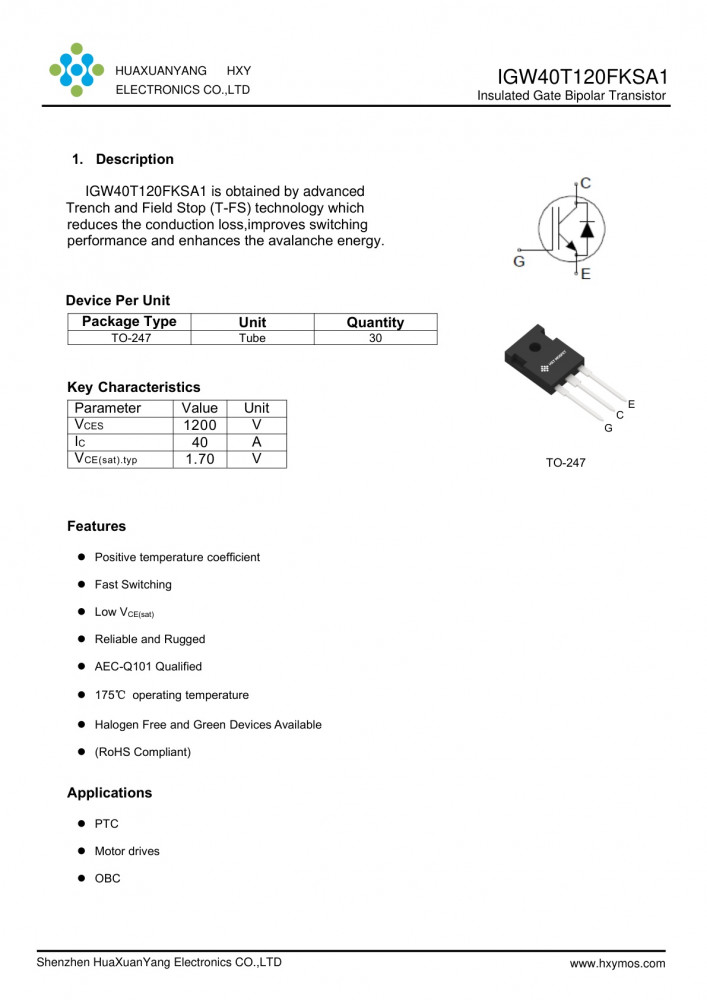 IGW40T120FKSA1-HXY datasheet page 1