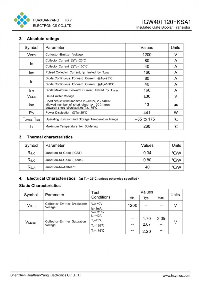 IGW40T120FKSA1-HXY datasheet page 2