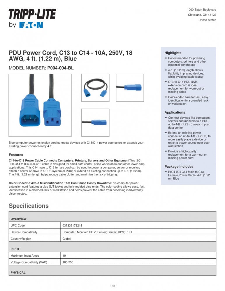 P004-004-BL technical document page 1