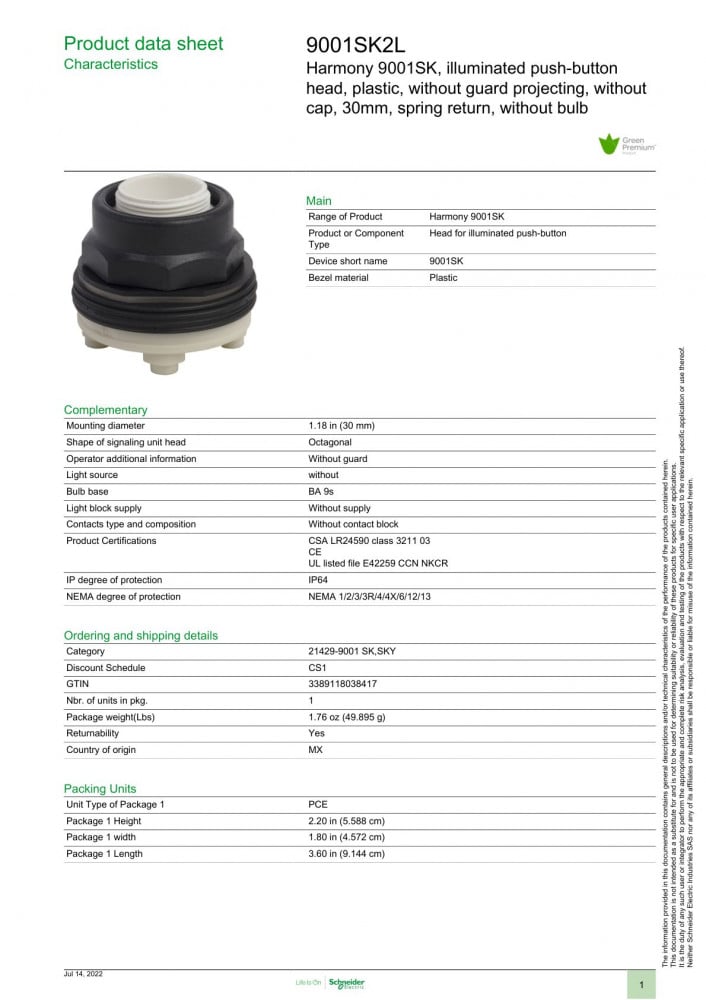 9001SK2L technical document page 1