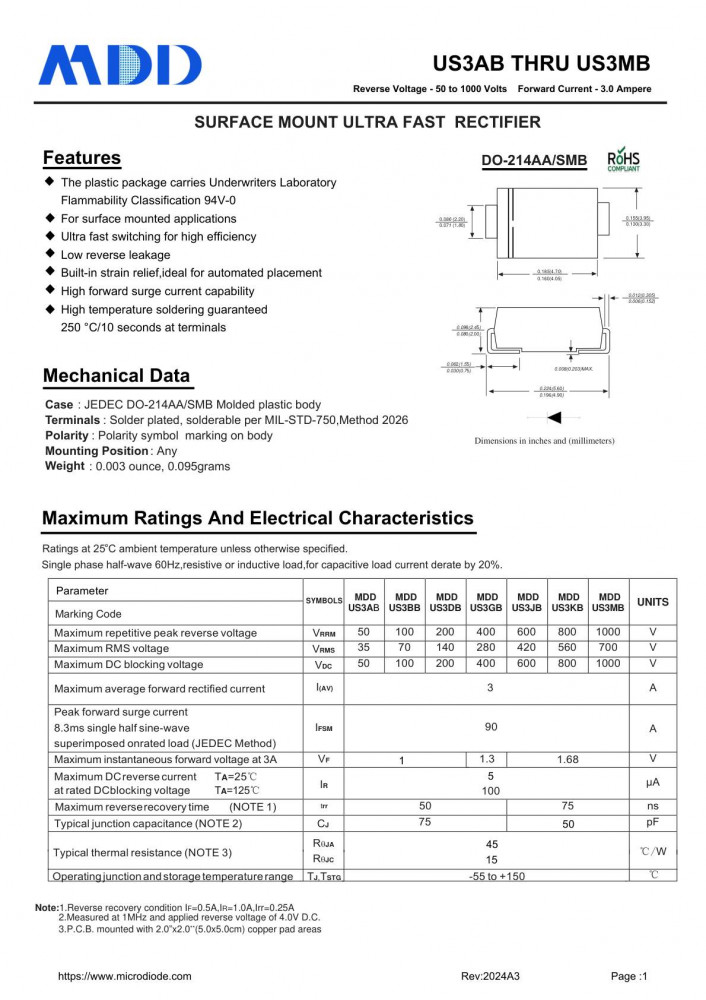 US3MB datasheet page 1