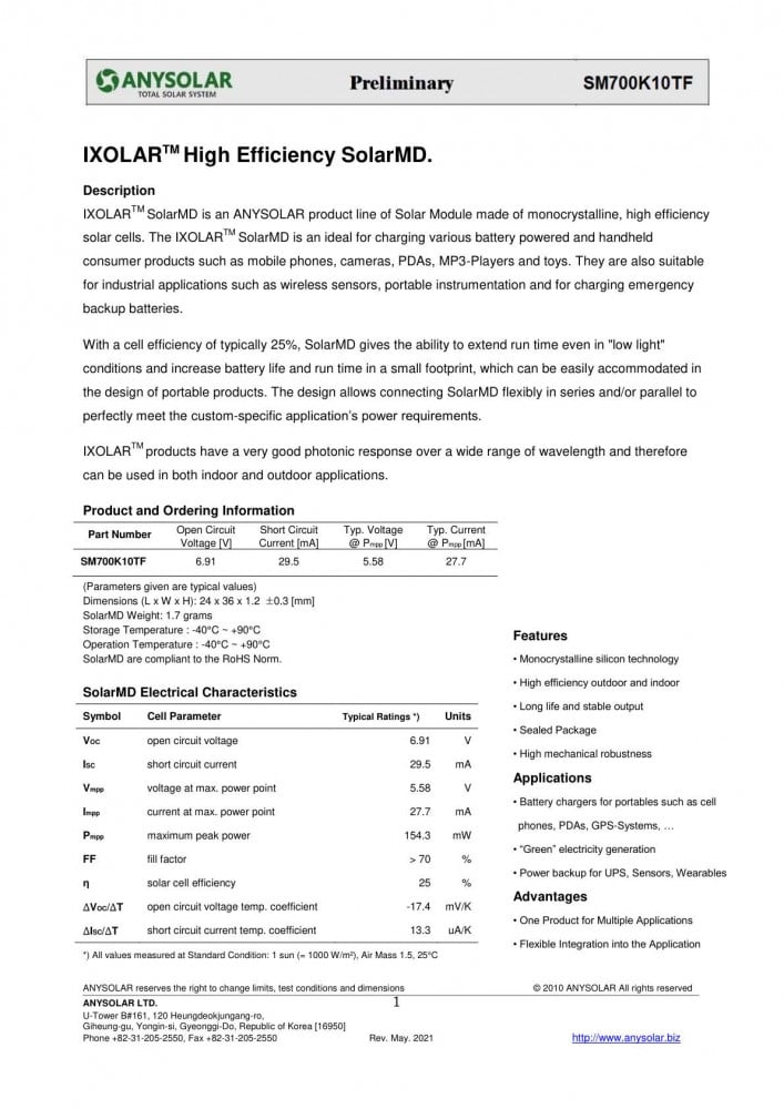 ANYSOLAR SM700K10TF datasheet page 1